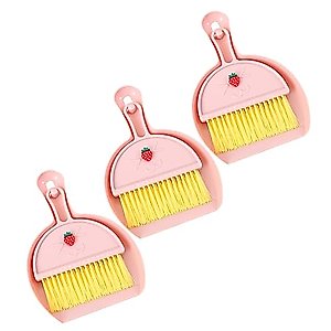 KOMBIUDA 3 Sets Mini Desktop Broom Mini Whisk Broom Screen Cleaning Brush Keyboard Cleaner Computer Cleaning Brush Keyboard Cleaning Kit Broom and Dustpan Dustpan and Pink Plastic