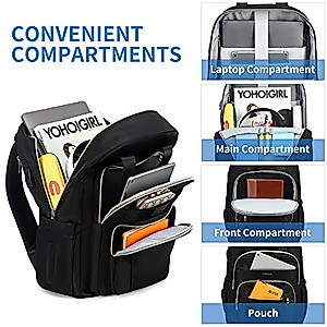 WISEILD Laptop Backpack for Travel Daypack Teacher Work Backpack with USB Port, Fits 15.6 Inch Laptop(Black)