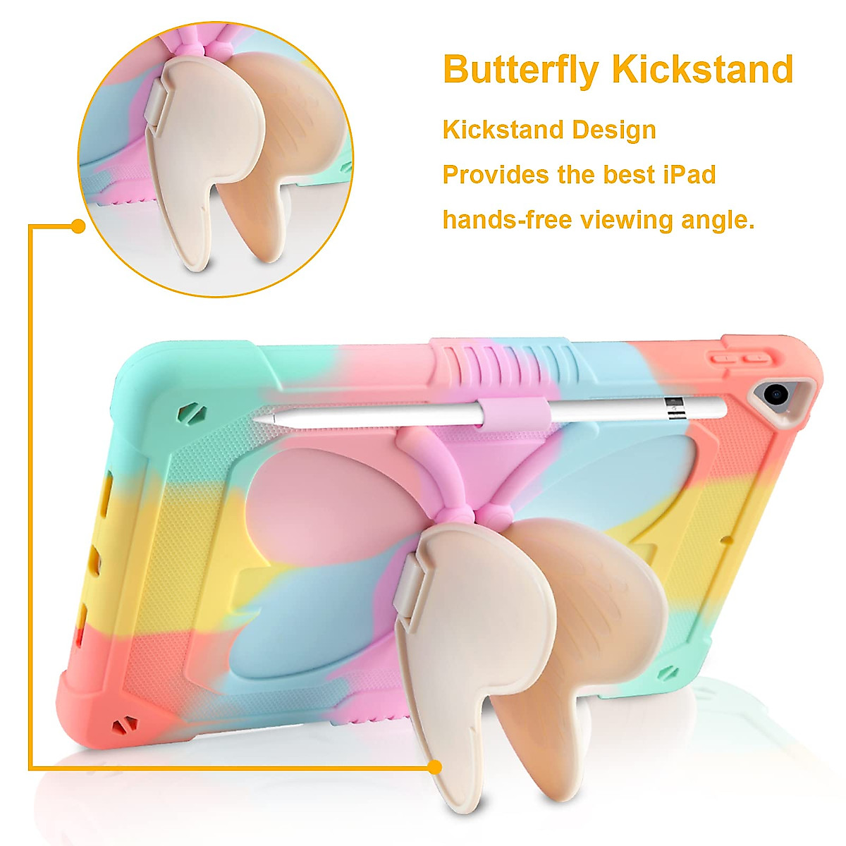 VOFUOE for iPad 9.7 Case 2018 for iPad 6th Generation Cases Butterfly Kickstand Pencil Holder, for iPad 5th Gen 2017 Case 2 in 1 Heavy Duty Rugged Cover for Kids Girls, Pink