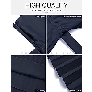 MEROKEETY Womens Sleeveless One Shoulder Pleated Belted Elastic High Waist Formal Midi Maxi Dress,Navy,M