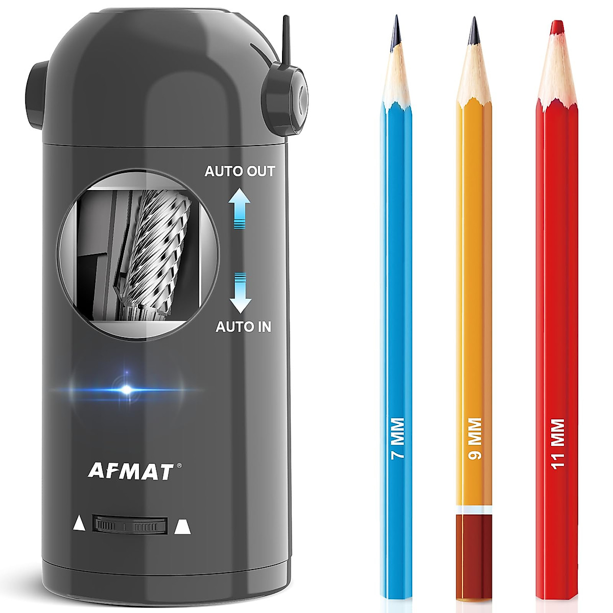 AFMAT Electric Pencil Sharpener for Colored Pencils 7-11.5mm, Fully Automatic Robot Pencil Sharpener, Auto in & Out, Rechargeable Hands-Free Pencil Sharpeners for Large Pencils, Home, Classroom, Gray