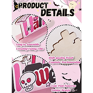 3 pcs Halloween Table Decor Wooden Centerpiece Signs- Happy Halloween Trick or Treat Boo Tabletop Signs with Witch Hat Goast Pumpkin for Home Party Office Desk Halloween Decorations Indoor