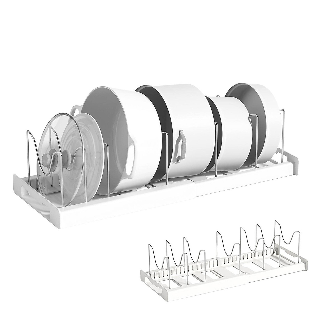 Pot Rack Organizer - Pan Holder Rack Kitchen,Pot Cabinet Organizer Pot Lid Organizer Holder 7 Adjustable Compartment for Cookware Cle-us