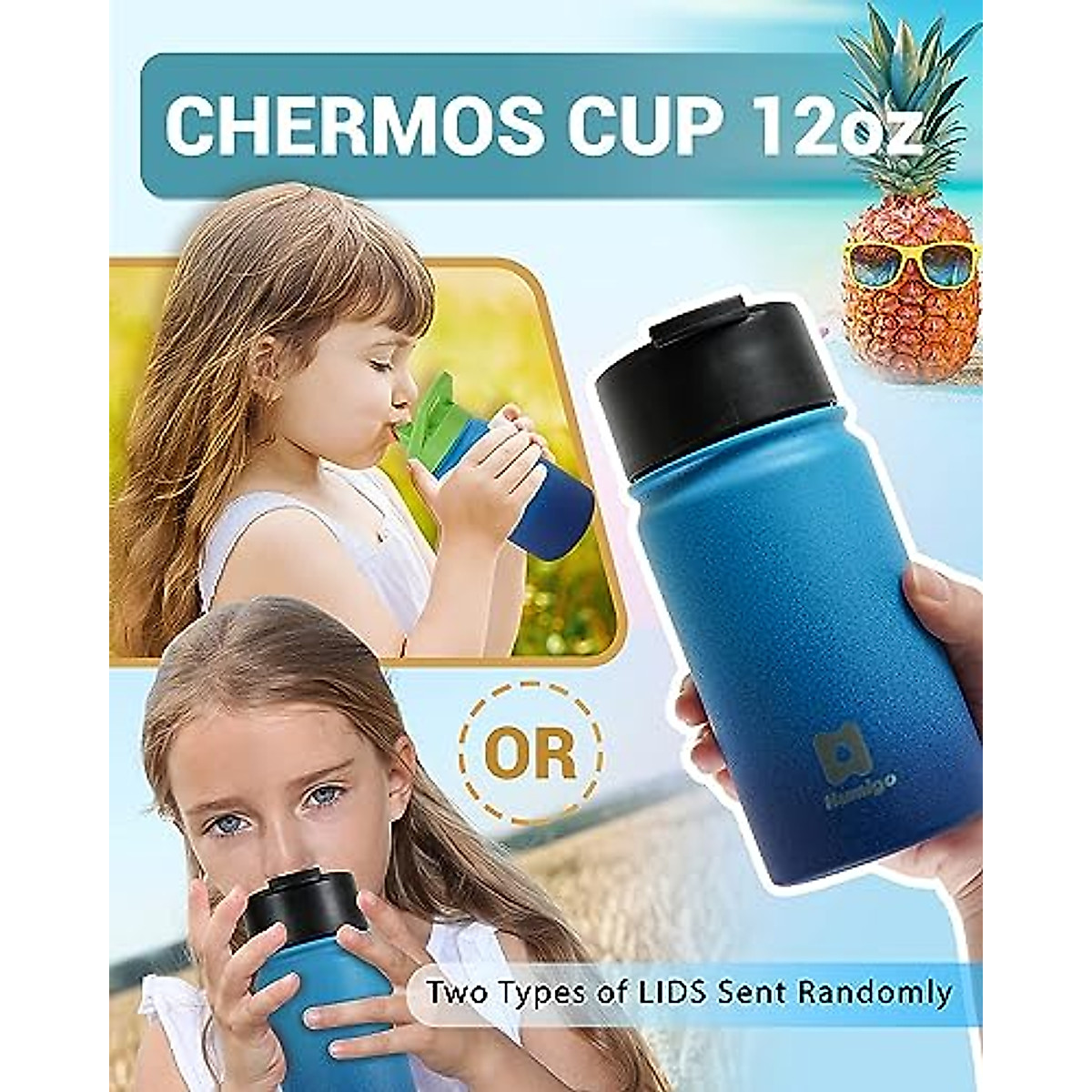 HUMIGO Water Bottle with Straw, 12oz Insulated Water Bottle, Water Bottle for Kids with Double Walled Vacuum Insulated, Stainless Steel Water Bottles, BPA Free 1033-350 (Gradation Blue)