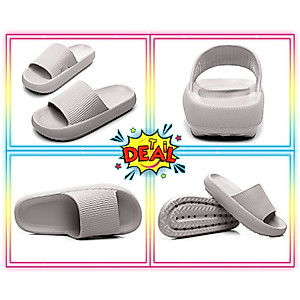 House Slippers For Women & Men - Cloud Slippers Non Slip Pillow Shower Slides Open Toe Comfy Quick Drying Bathroom Sandals For Spa Pool Gym Beach Indoor and Outdoor Grey 4041