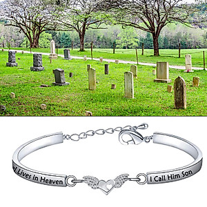 LQRI Memorial Jewelry Loss of Family Member Gift My Guardian Angel Lives in Heaven I Call Him/Her Grandpa Son Grandma Mom Daughter Angel Wing Charm Bracelet In Memory Of Loved One (silver-son)