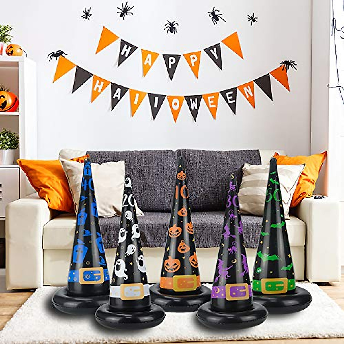 Halloween Toys Game Inflatable Witch Hat Ring Toss, Throwing Hat Ring Carnival Obstacle Course Toys, Backyard Games for Kids and Adults Halloween Party Supplies Indoor Hula Hoop Family or Friends