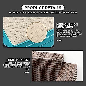 3-Seat Patio PE Rattan Wicker Couch, Outdoor Rattan Sofa Furniture Steel Frame with Furniture Cover and Deep Seat High Back, Turquoise Anti-Slip Cushion Furniture Cover