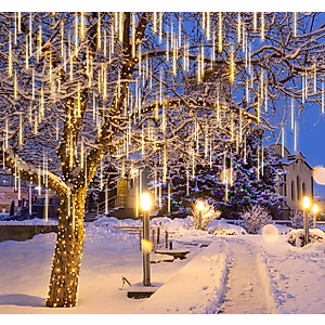 Joiedomi Christmas Meteor Shower Lights Falling Rain Drop Icicle String Lights 540 LEDs 10 Tube 50cm Warm White for Christmas Holiday Party Home Patio Outdoor Decoration