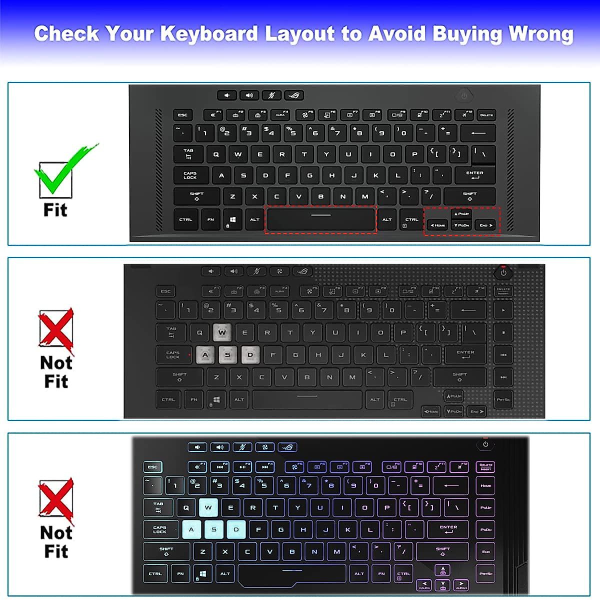 Keyboard Cover for ASUS ROG Zephyrus G14 G15 GA402 G402RJ GA503 GA503QR/QS/QM, ROG Zephyrus M16 GU603HM, 15.6" ASUS TUF Dash 15/F15 TUF516PE FX516PM FX516PR, ROG Flow X13 GV301QH (Clear)