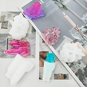 4 PCS Quartz Crystal Resin Molds, AFUNTA Crystal Cluster Silicone Molds Gravel Epoxy Casting Molds for Jewelry Making, Craft, Keychain