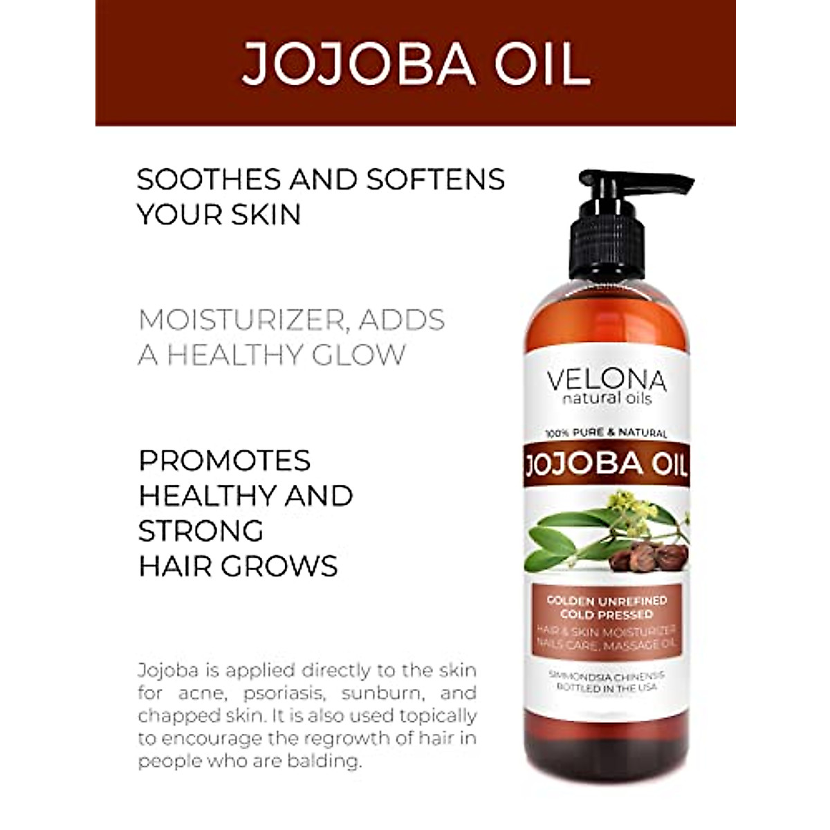 Jojoba Oil - 16 oz (With Pump) | 100% Pure and Natural | Golden, Unrefined, Cold Pressed, Hexane Free | Moisturizing Face, Hair, Body, Skin Care, Stretch Marks, Cuticles