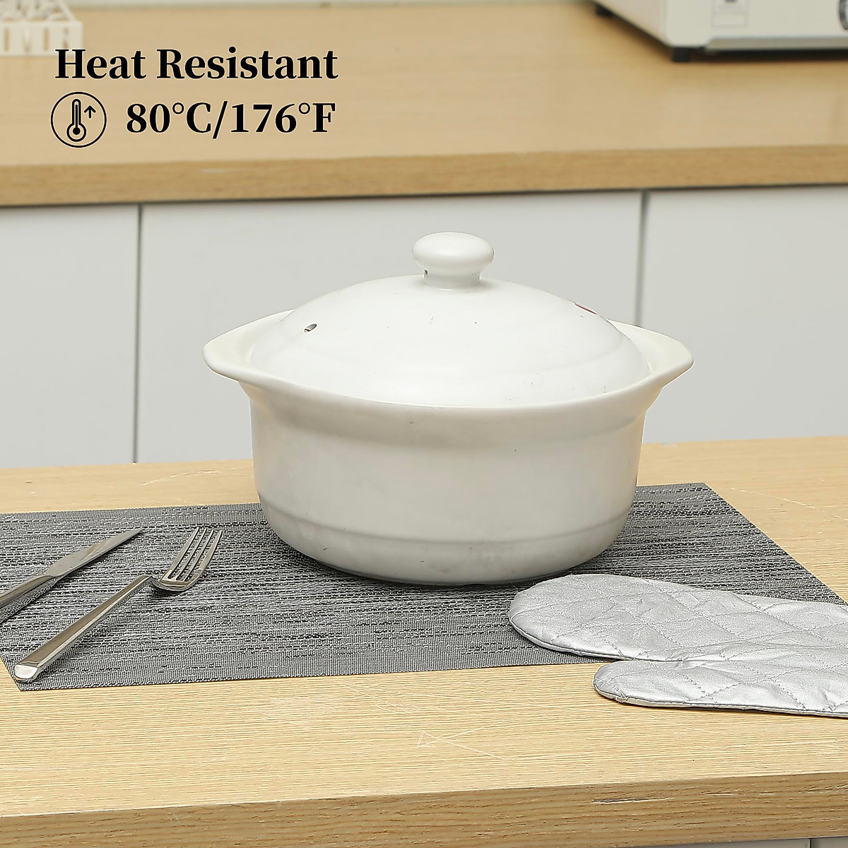 Leetaltree Grey Placemats, Heat Resistant Non-Slip Place mats for Dining Table, Washable Durable PVC Vinyl Woven Table Mats (Set of 4)