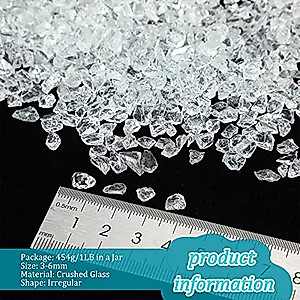 1.5 LB Glass Gravel Stone 3-6 mm Glitter Gravel Stone Luster Reflective Tempered Fire Glass Crushed Glass for Fire Pit Crafts Vase Fish Bowl Garden Decor (Transparent)