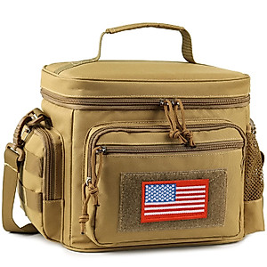 ATRIPACK Lunch Box for Men, Tactical Lunch Bag MOLLE Webbing Leakproof Insulated Large Lunch Cooler Women Adult Meal with Adjustable Shoulder Strap Durable Lunch Pail (Brown)