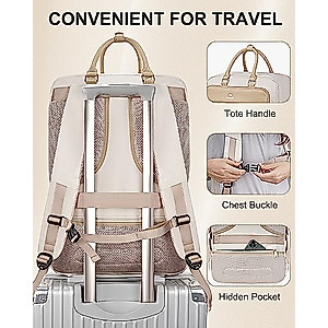 Carry on Backpack for Women, 52L TSA Travel Laptop Backpack with USB Port & Shoes Compartment Fits 17 inch Computer, Extra Large Expandable Flight Approved Weekender Bag with 2 Packing Cubes, Beige