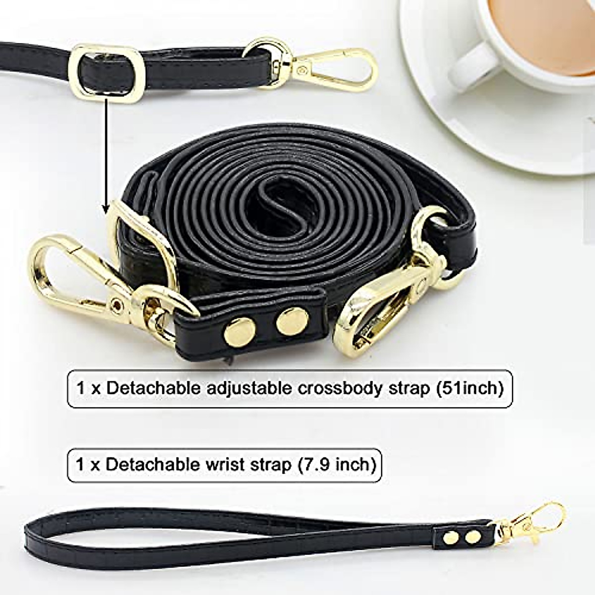 Lacass Dual Zipper Leather Wallet Case Card Slots [Cards Theft Scan Protection] Detachable Magnet Phone Cover Money Pocket Crossbody Chain Lanyard for iPhone 12/12 Pro (Black)