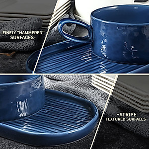 Wareland Rimmed Pasta Bowls Set of 4 & Ceramic Soup and Sandwich Plate Combo