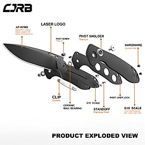 CJRB CUTLERY Pocket Knife Scoria (J1920) AR-RPM9 Powder Steel Black PVD Blade Black G10 Handle Tactical Knife Folding Knife EDC Knife