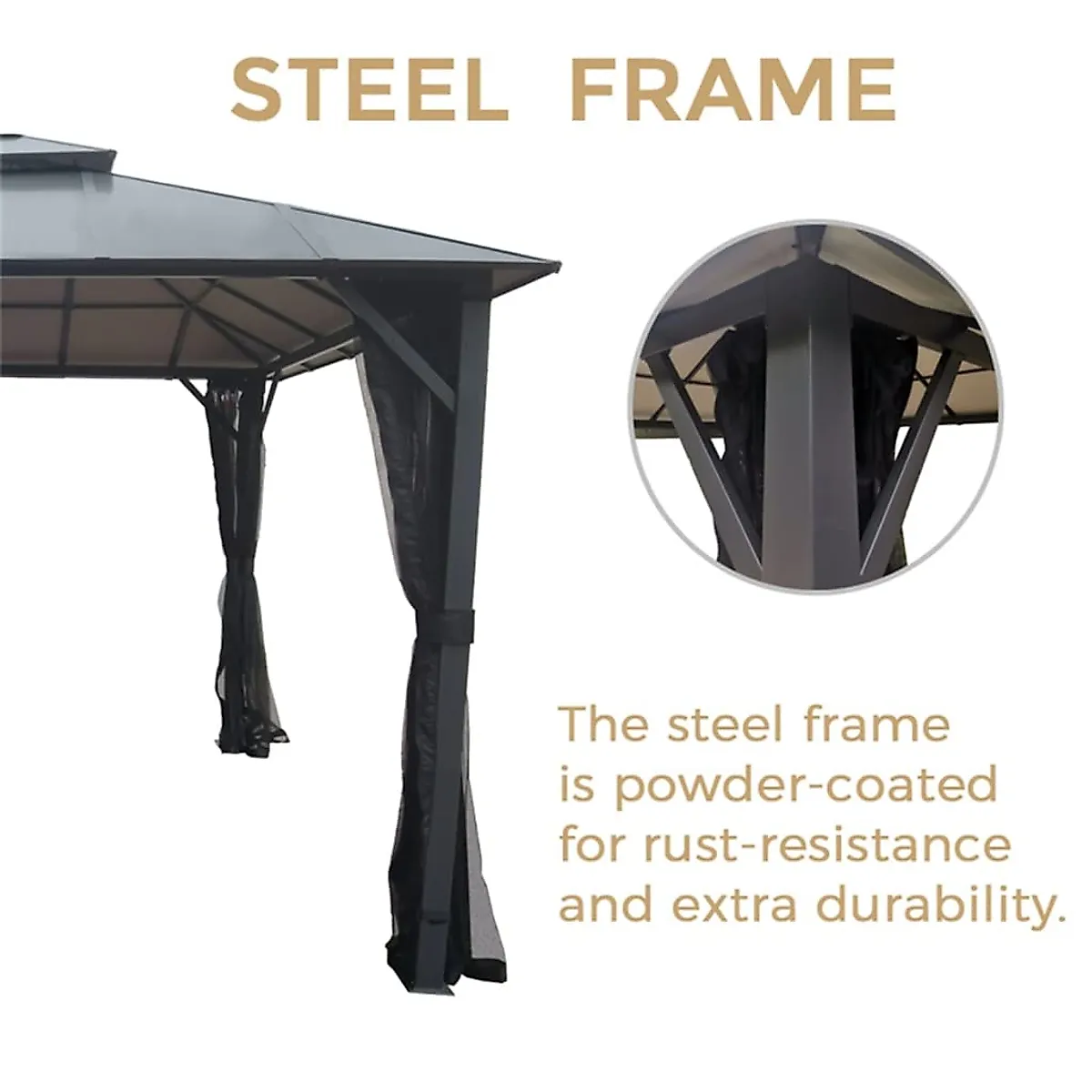 ZZBJ 12 ft. x 10 ft. Aluminum Hardtop Outdoor Patio Gazebo with Insulated Double-Roof Hardtop and Netting