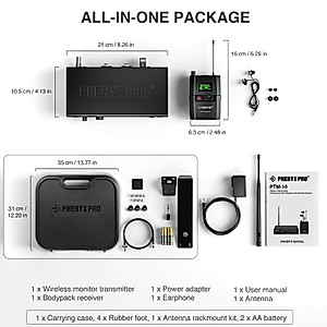 Phenyx Pro UHF Stereo Wireless in Ear Monitor System, Wireless IEM, 900MHz Band Selectable Frequency, Rack Mountable, 160 ft. Operation, suitable for Stage, Studio, Exhibit, Lecture, Speech (PTM-10)