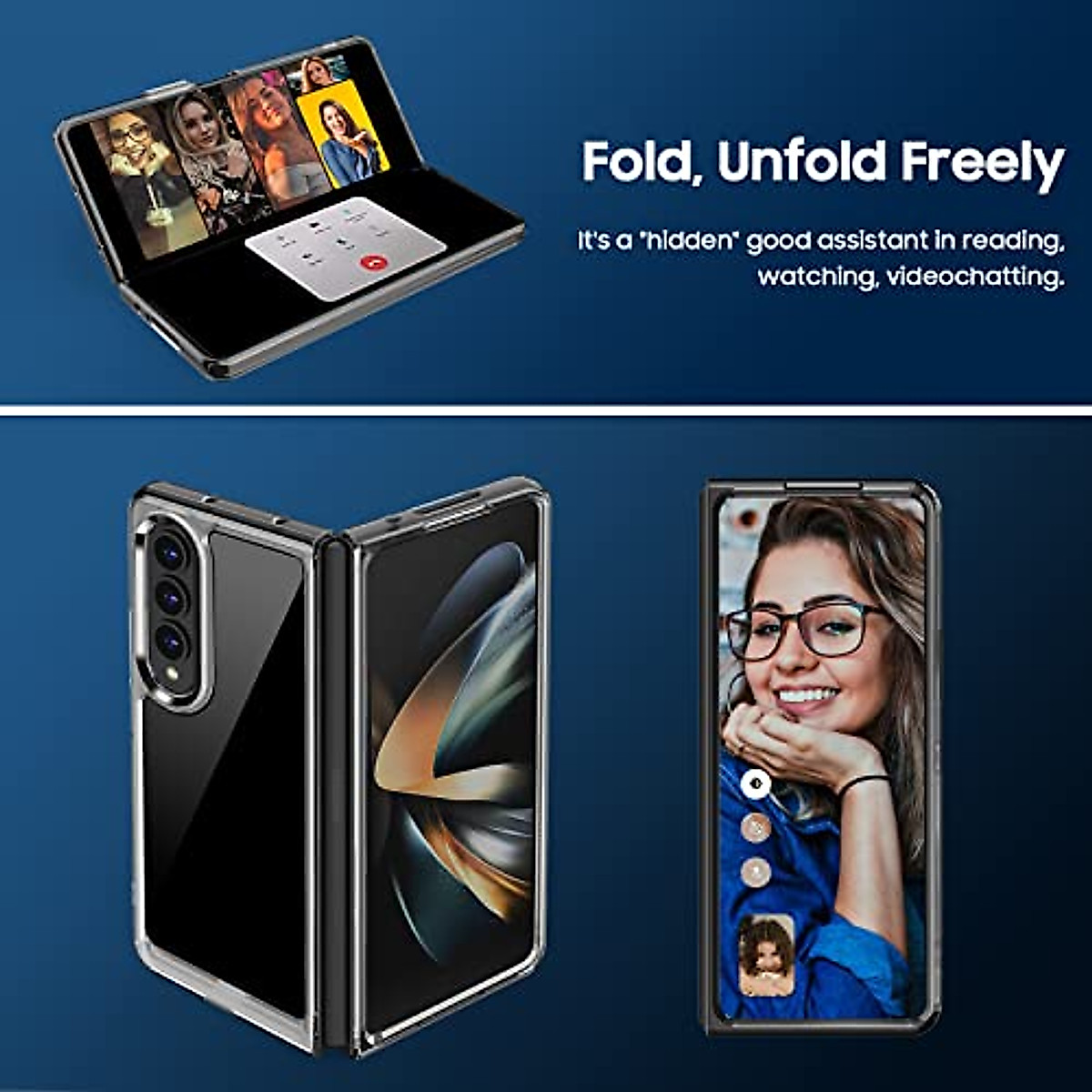 MAKAVO for Samsung Galaxy Z Fold 4 Clear Case, Crystal Flexible Edges & Hard Back Cover, Non-Yellowing Slim Thin Shockproof Phone Case for Samsung Z Fold4 (Pure Clear)