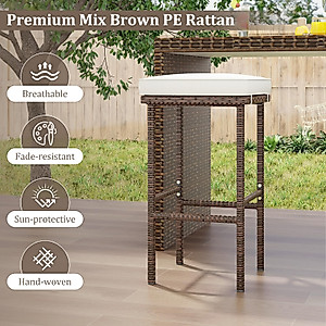 Tangkula Patio Wicker Bar Stools Set of 4, Patiojoy Outdoor Bar Height Chairs w/Seat Cushions & Footrest, Heavy-Duty Metal Frame, 400 lbs Load Bearing, Backless PE Rattan Bar Chairs