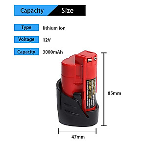Jialitt 2 Pack Upgraded Version 3.0Ah 12V Replacement for Milwaukee M12 Battery Lithium 48-11-2401 48-11-2402 48-11-2411 48-11-2420 48-11-2440 Cordlees Power Tools