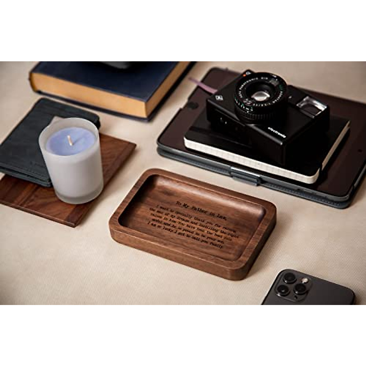 MUUJEE To My Father In Law Ring Dish - Rectangle Wood Tray Trinket Dish Gifts for Wedding Ceremony Father of the Groom Gift - 5.5" x 3.5"