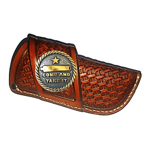 Custom Nocona Weave Come And Take It Side Draw Knife Sheath left side