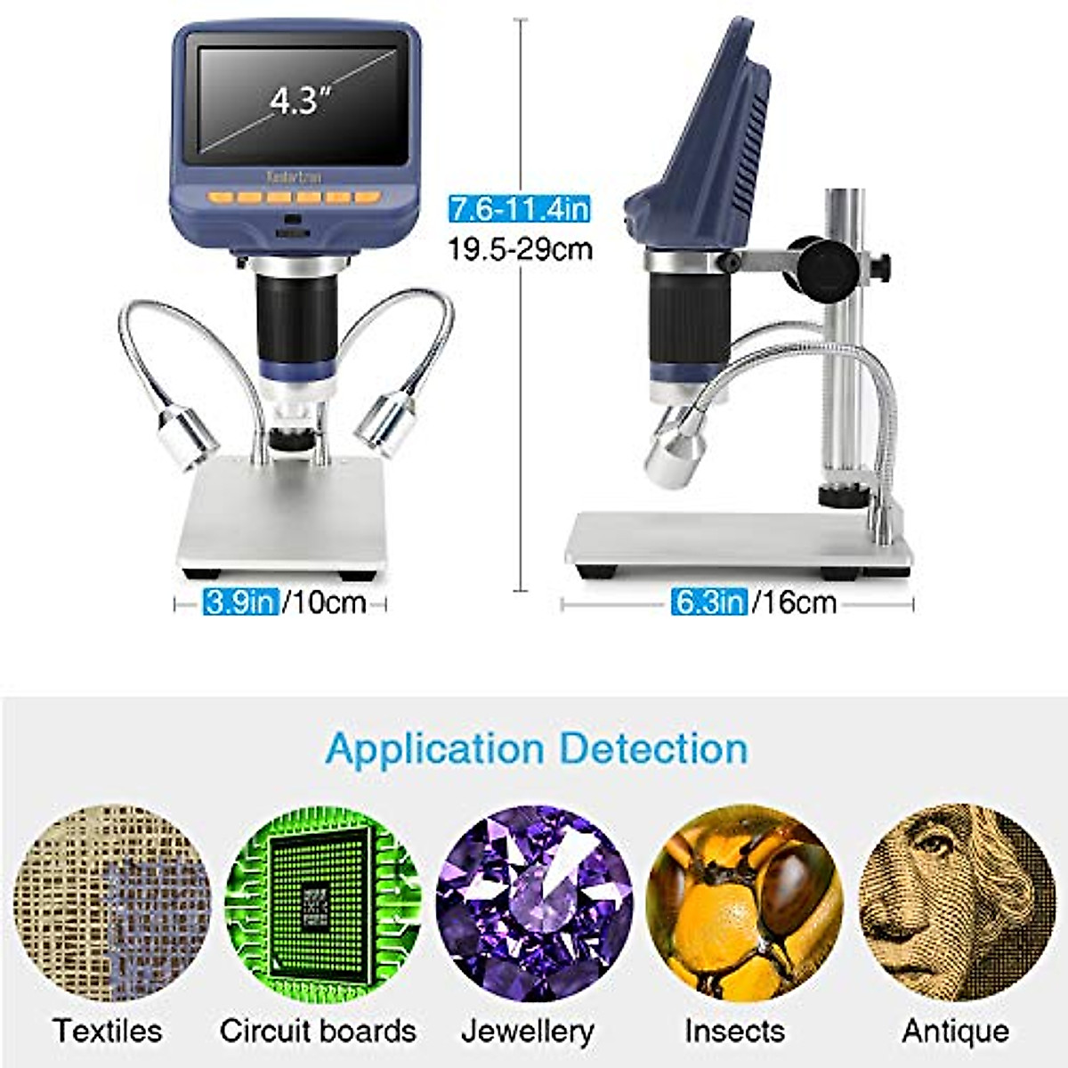 Koolertron 4.3 inch LCD Digital Microscope,10X-220X Magnification Zoom Coin Microscope,8 LED Adjustable Light &Fill Lights,1080P Camera Video Microscope for PCB/Watch Repairing/Plant/Rock Observing