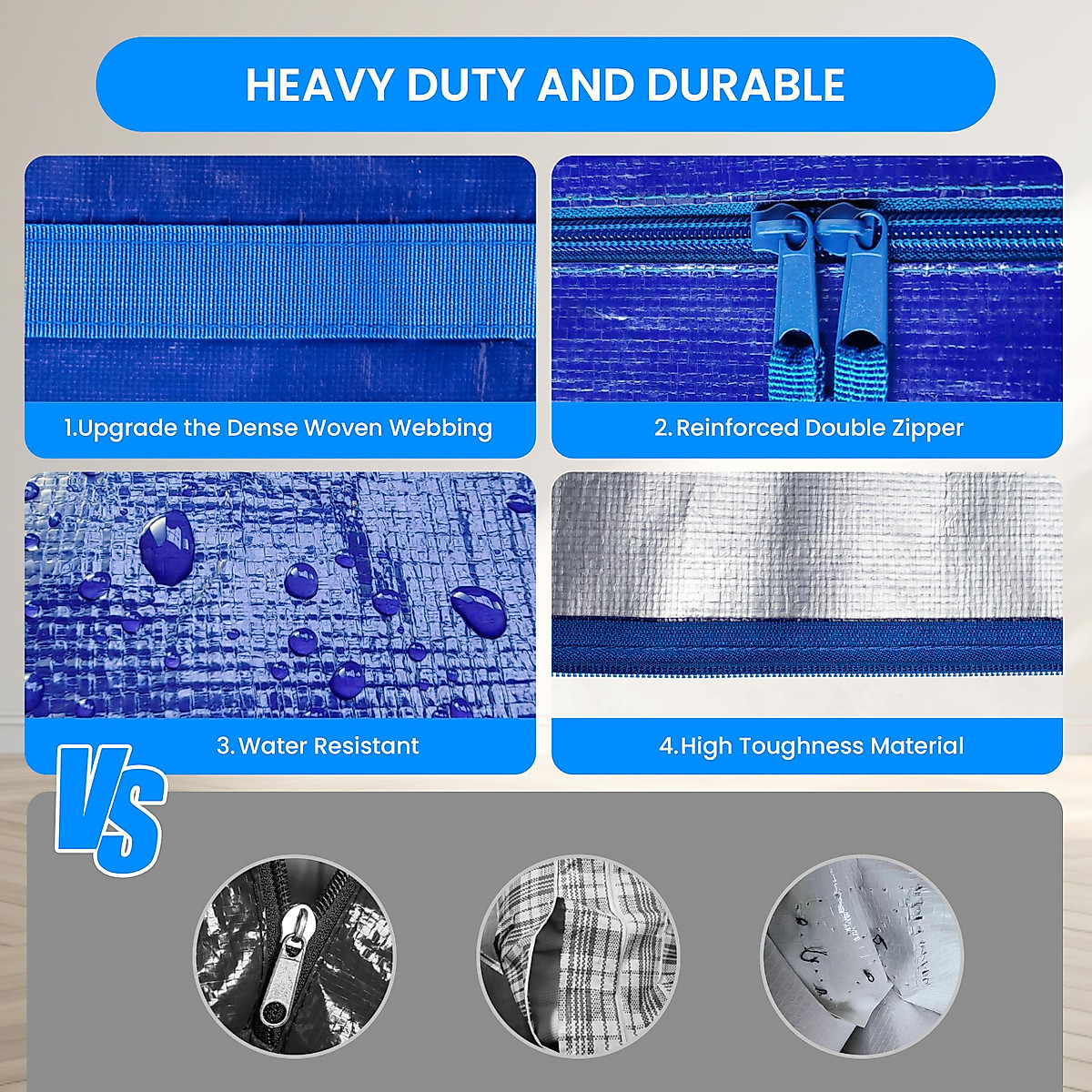 Simple Deluxe 10 Pack Moving Bags, Heavy Duty Storage Totes with Lids, Sturdy Handles& Zipper, Moving Boxes Alternative, Extra Large, for Clothes Packing, Moving Supplies, Blue