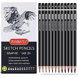 PANDAFLY Professional Drawing Sketching Pencil Set - 12 Pieces Graphite Pencils(14B - 2H), Ideal for Drawing Art, Sketching, Shading, Artist Pencils for Beginners & Pro Artists