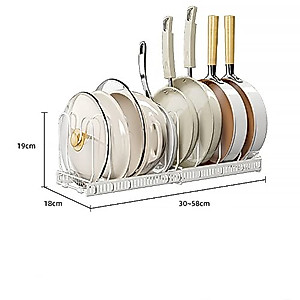 Rerii Pan Organizer Rack for Cabinet, Expandable Pots and Pans Organizer Rack, Cutting Board Pot Lid Holder Dish Drying Racks with 10 Adjustable Dividers for Kitchen Counter