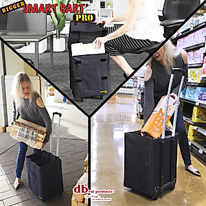 dbest products Bigger Smart Cart Pro Collapsible Rolling Utility Basket Grocery Shopping Heavy Duty Black
