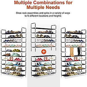 SOONEEDEAR 10 Tier Shoe Rack 50 Pair, Large Shoe Storage Organizer, Zapateras Organizer 50 Pares, Free Standing Shoe Racks for Closet, Show Rack, Space Saving Shoe Rack, Tall Shoe Shelves Black