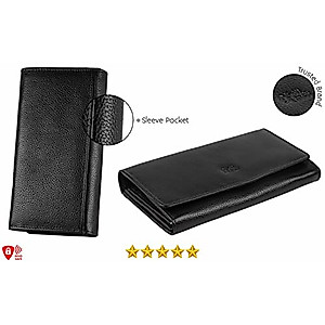 Mou Meraki Women RFID Blocking Genuine Leather Bifold Wallet-Clutch For Women-Shield Against Identity Theft (PEBBLES BLACK)