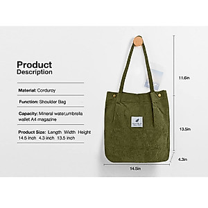 Ndeno Women Tote Bags Grocery Shoulder Bag Corduroy with Inner Pocket for Work Beach Lunch Travel Shopping Shopper Handbags (Armygreen+Merlot), Green