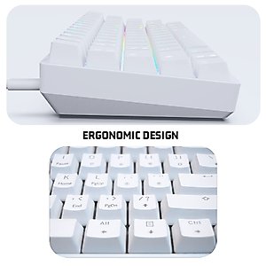 targeal 60% Mechanical Gaming Keyboard - 61 Keys Gateron Red Switch Quiet Office Computer Keyboard - Multi Color RGB Rainbow Led Backlit - Programmable for PC/Windows/Mac/Gamer - USB Wired - White