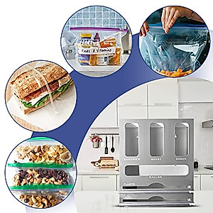 Acrylic Ziplock Bag Storage Organizer For Kitchen Organization Compatible with Gallon, Quart, Sandwich & Snack Variety Bags with Plastic Wrap, Aluminum Foil Dispenser & Cutters with Labels 6 IN 1