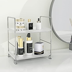 2 Tier Bathroom Organizer Countertop,Kitchen Spice Rack or Makeup Shelf Vanity Perfume Skin Care Organizer and Storage Bedroom Storage Tray (Silver & Translucent)