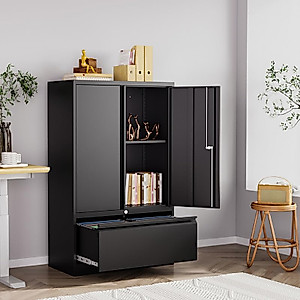 AFAIF Metal File Cabinets, Lateral Filing Cabinet with 1 Drawers,51" H File Cabinet for Home Office, Office Storage Cabinet with Adjustable Storage Shelves for Letter/Legal/A4 Size Files,Black