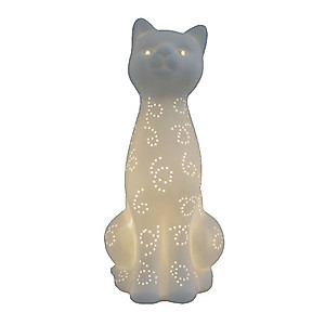 Simple Designs LT3056-WHT White Porcelain Animal Shaped Table Lamp, Kitty Cat