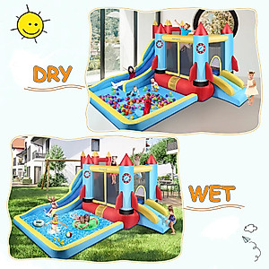 AKEYDIY Bounce House Rocket Blast Bouncy Castle - 13X12ft Inflatable Water Slide Bounce House for Kids 3-12 & Slide Park,Pool,Climbing Wall,Bouncer Area,Gift Bounce House for Kids Indoor/Backyard