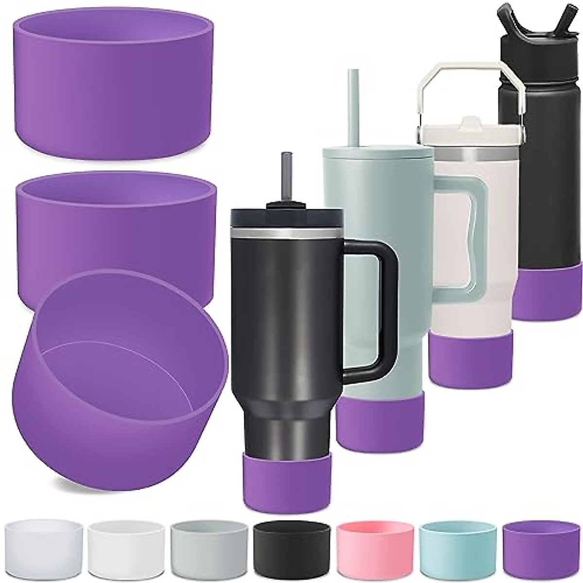3Pcs Silicone Stanley Cup Boot For Stanley Cup Accessories,Stanley Boot For Stanley Tumbler 30 Oz 40 Oz & IceFlow 20oz 30oz & Hydro Flask 12-24oz,Silicone Water Bottle Bottom Sleeve Bumper Cover