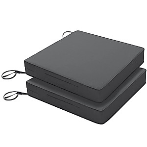 Favoyard Patio Chair Cushion 19 x 19 Inch Waterproof Outdoor Seat Cushions for Patio Furniture 3-Year Color Fastness Garden Sofa Couch Pads with Handle and Adjustable Straps Set of 2, Dark Gray