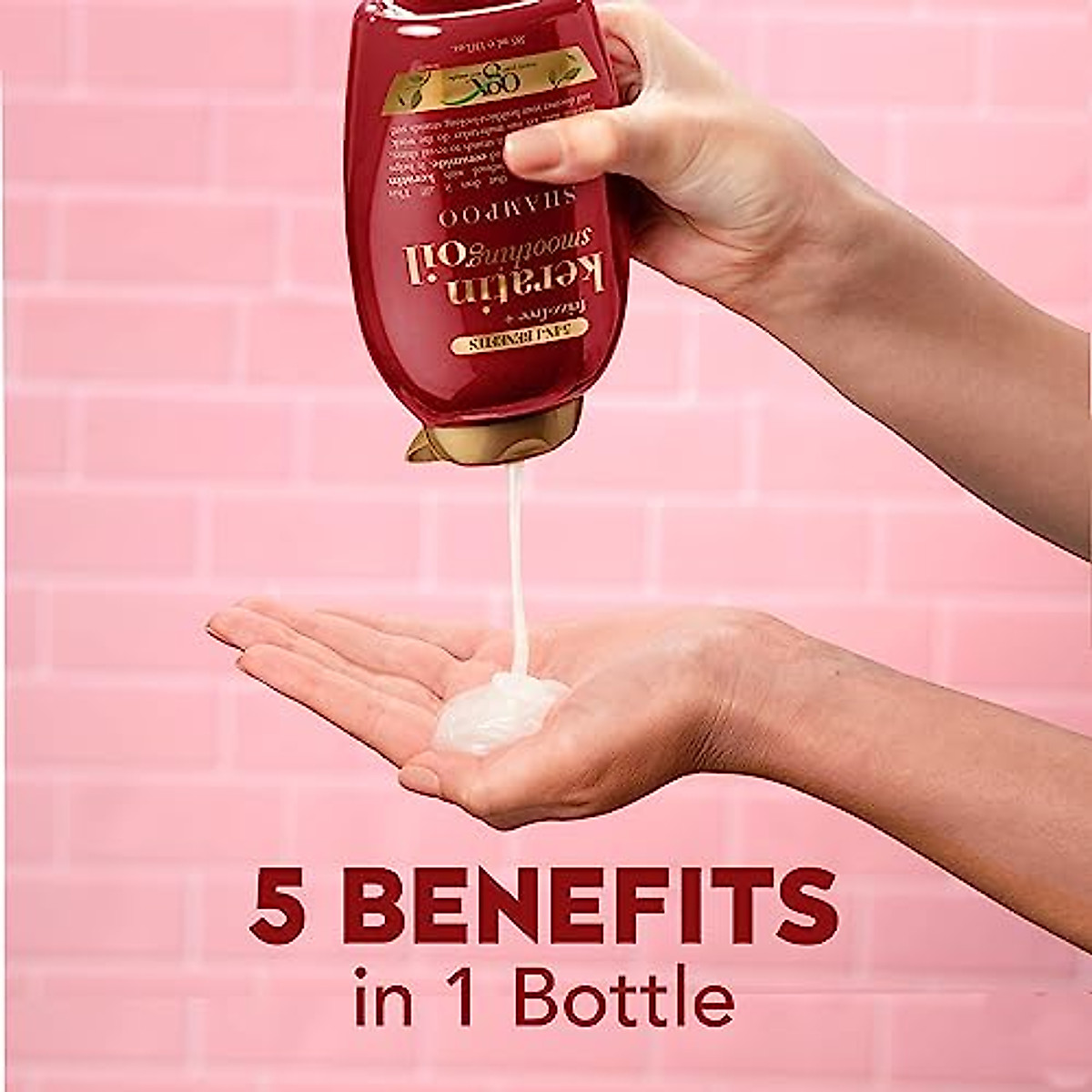 OGX Frizz-Free + Keratin Smoothing Oil Shampoo, 5 in 1, for Frizzy Hair, Shiny Hair