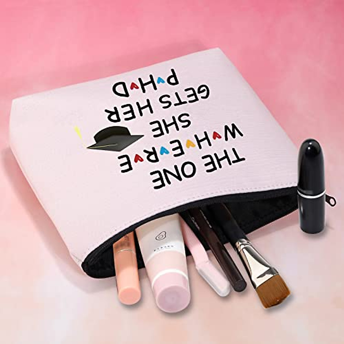 MBMSO Phd Graduation Gifts Makeup Bag the one Where She Gets Her Gifts for Phd Students Phd Gifts for Women Doctorate Degree Gifts Cosmetics Bag Travel Pouch (PHD bag pink)