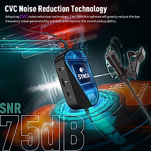SYNCO Lav-S6M Lavalier Microphone, 3.5mm Audio-Monitor Port Clip-on Condenser Mic Support USB Charging, 6M/19.7 FT Cable Noise Reduction for YouTube, Interview, Conference, Live Broadcast