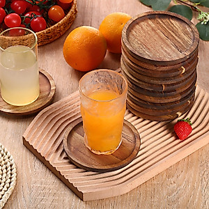 Gejoy 20 Pcs Wooden Coasters for Drinks 5 Inch Natural Acacia Wood Coaster Set Stackable Round Coasters Bulk for Coffee Tabletop Protection for Any Kind of Cups Housewarming Gifts Home Bar Table Decor